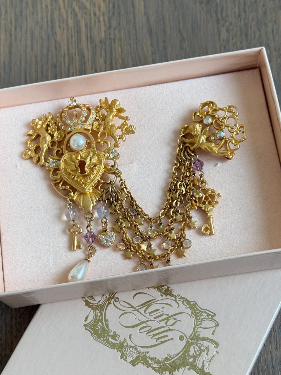 Vintage Kirks Folly Chatelaine Angels Heart Lock Crown Key Pearl Double ...