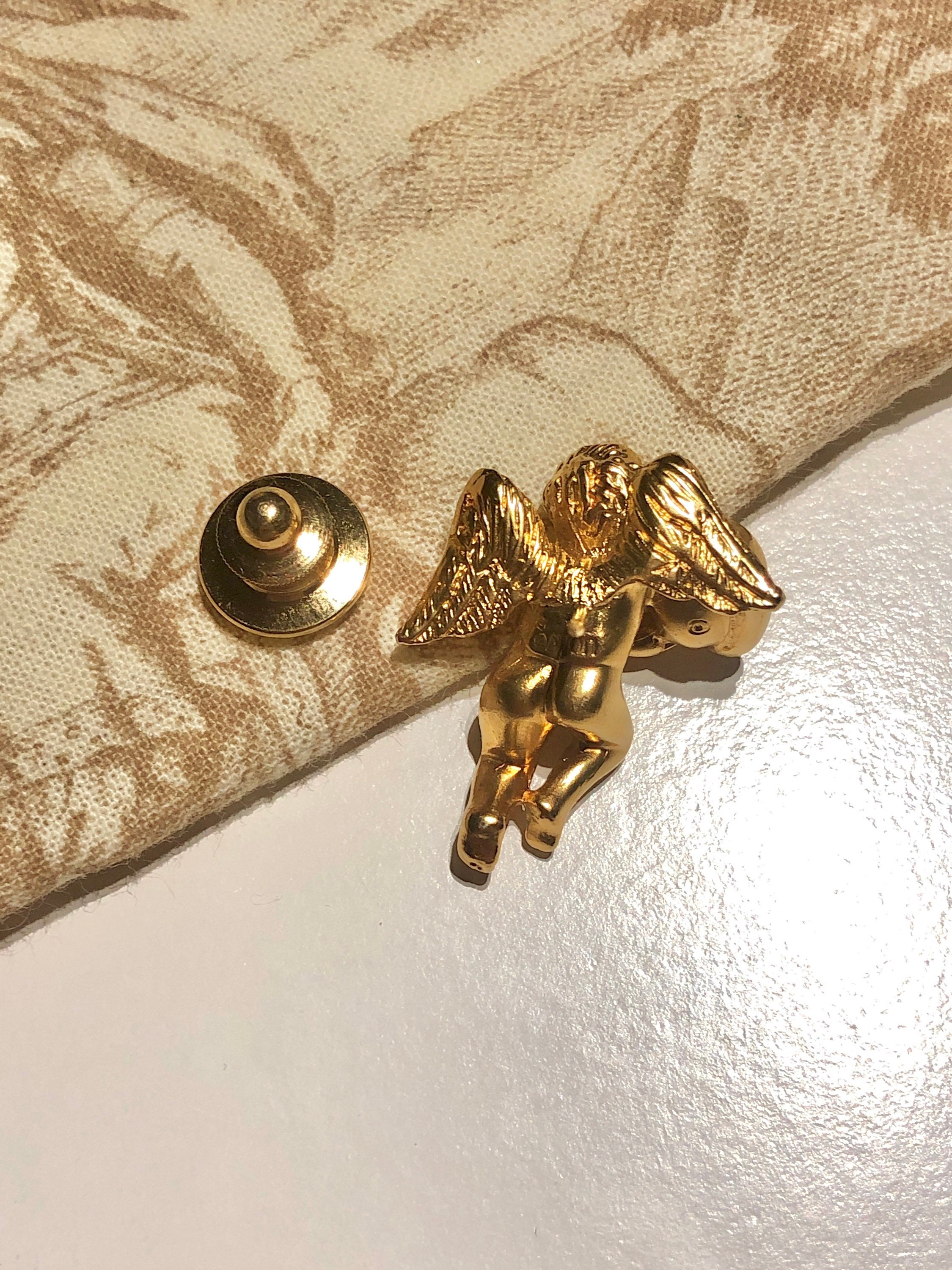 Vintage Avon Gold Tone Cupid Angel Cherub Scatter Pin Brooch With Amber ...