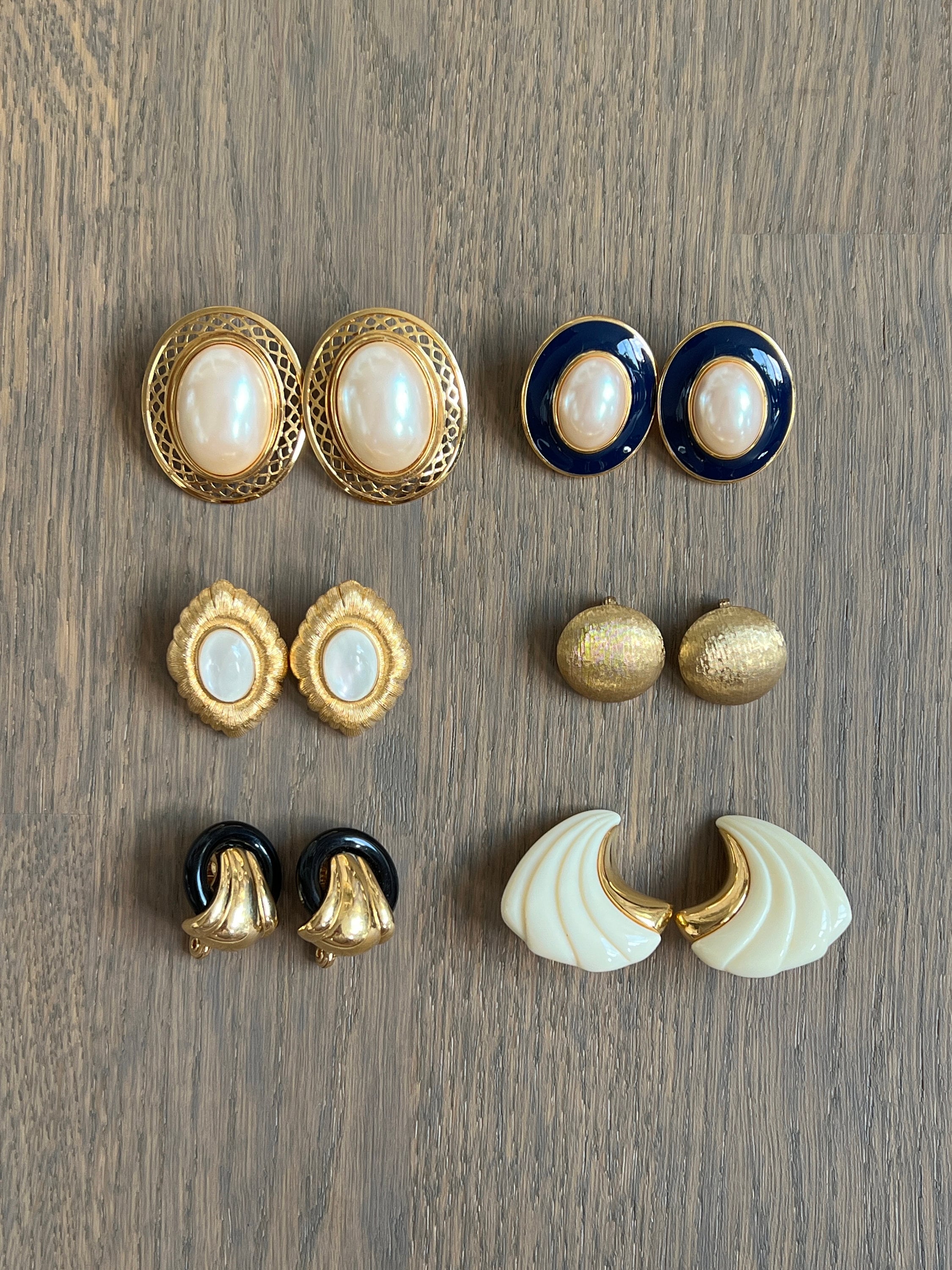 Vintage Monet Earrings Clip on Pierced Pearl Enamel Resin Moon Stone ...