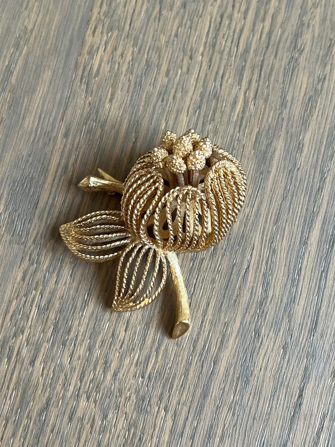 Vintage Monet Flower Brooch 3D Floral Pin 1950s Gold Tone - Etsy
