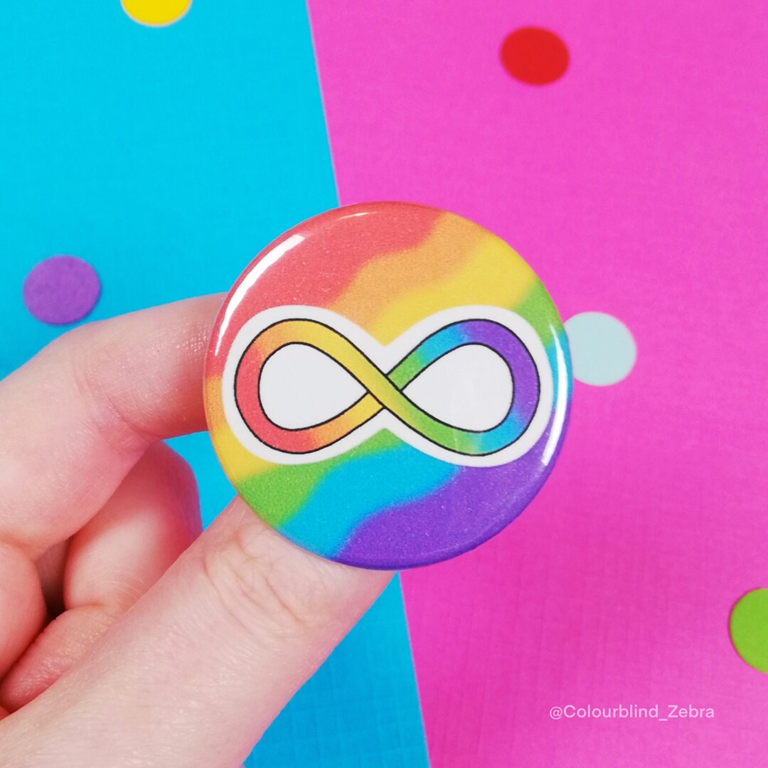 Neurodiversity Rainbow Infinity Symbol Button Badge Attention Deficit ...