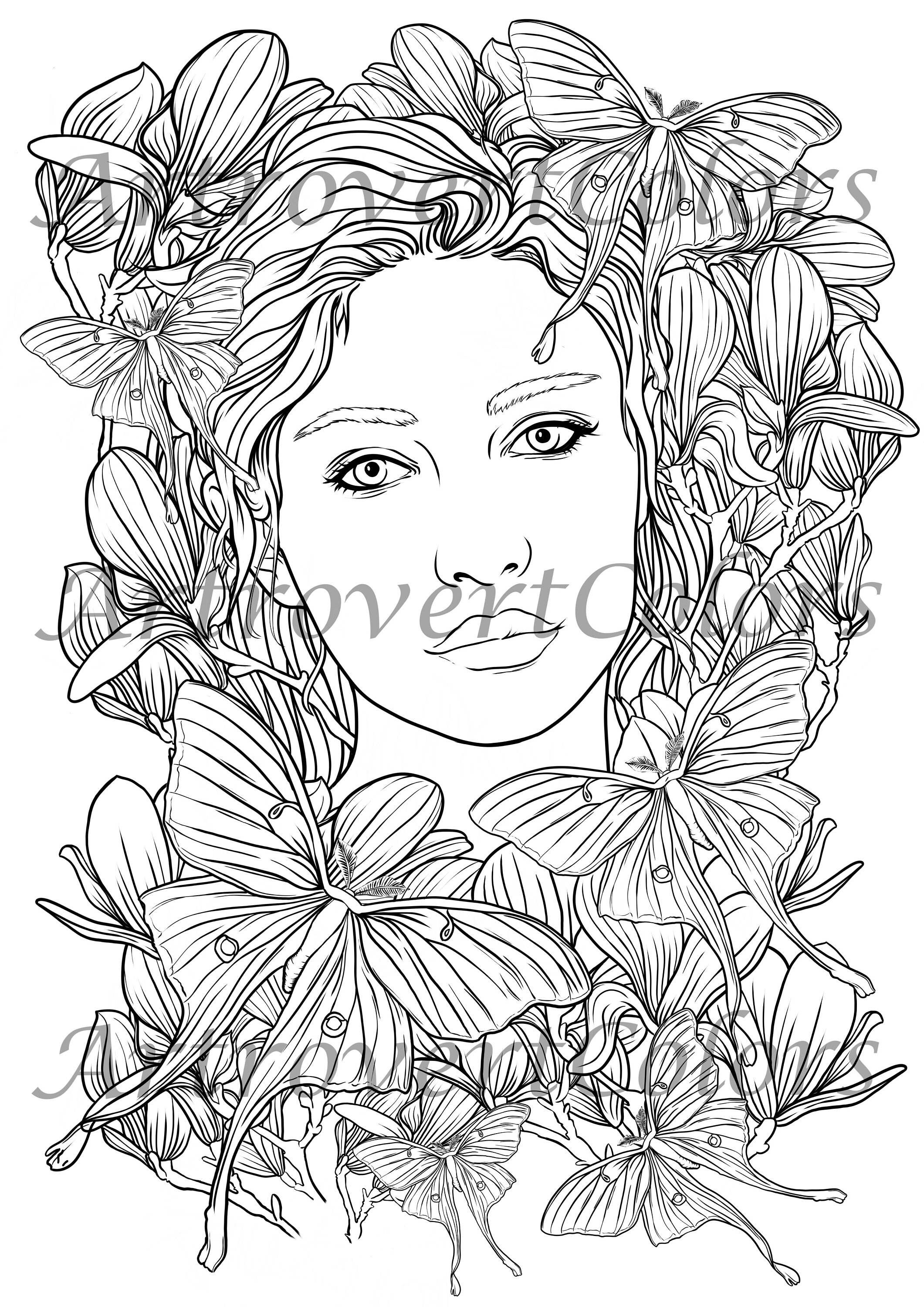 Luna Moth Lady Coloring Page | Printable Coloring Activity - Etsy