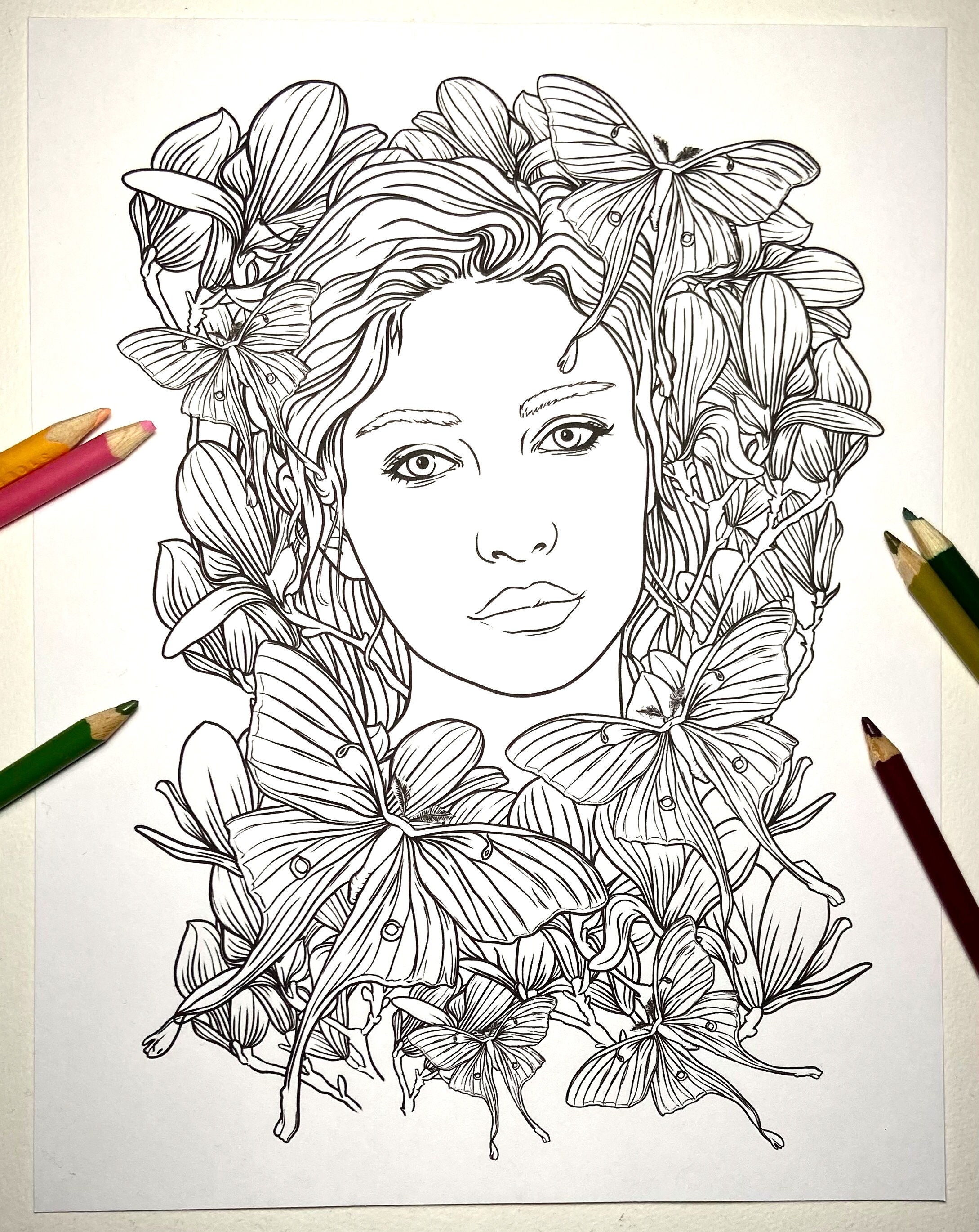 Luna Moth Lady Coloring Page | Printable Coloring Activity - Etsy