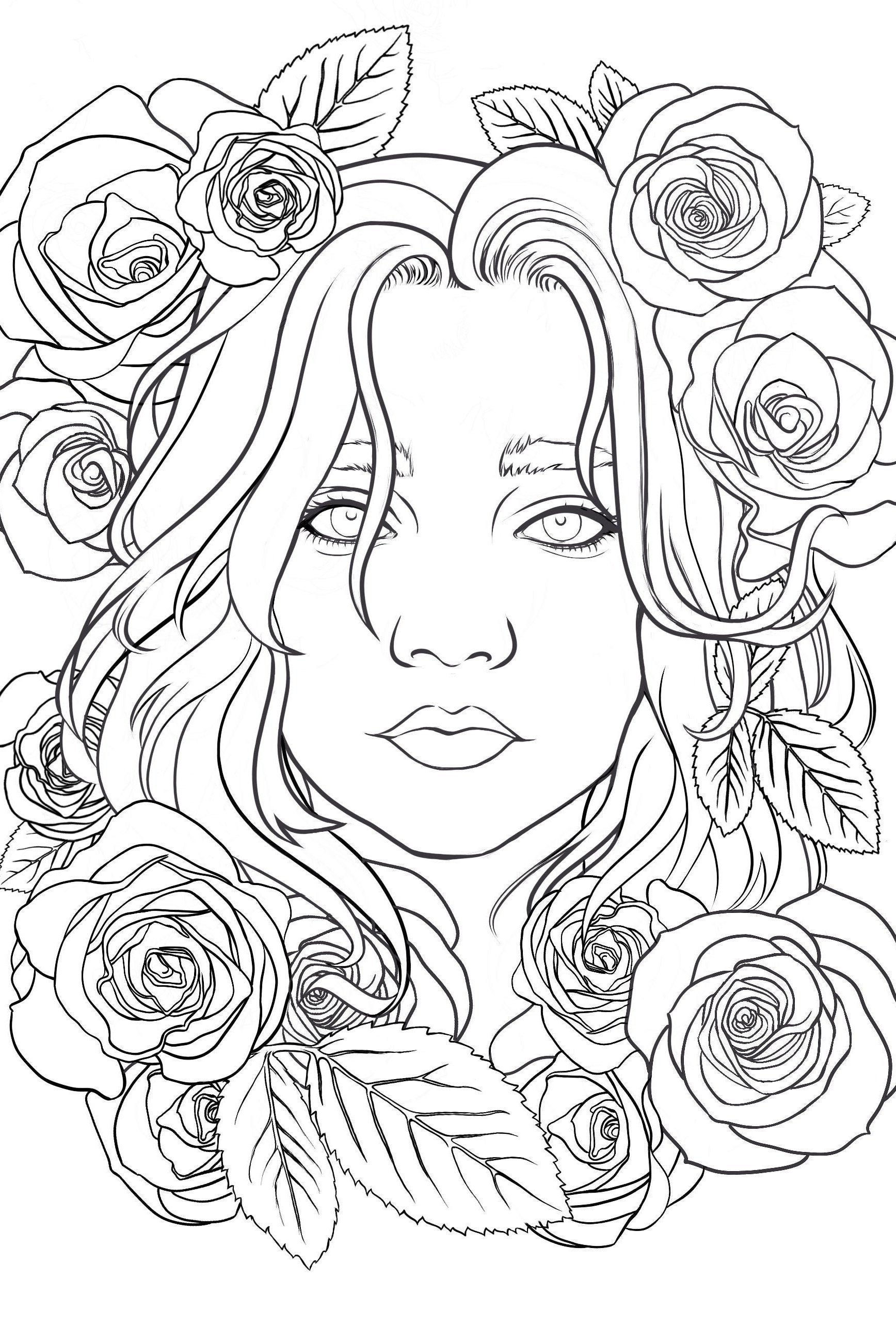 Printable Rose Girl Coloring Page - Etsy