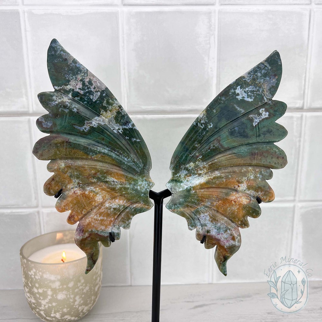 Polished Ocean Jasper Butterfly Wings on Stand - Etsy