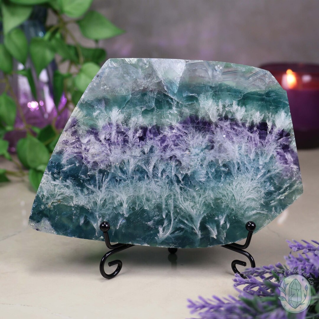 Polished Rainbow Snowflake Feather Slab With Stand - Etsy