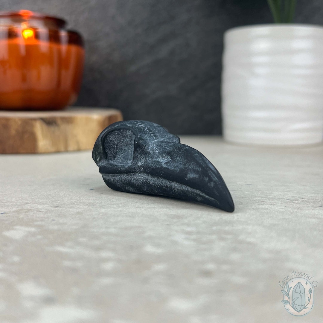 Black Obsidian Raven Skull Matte Finish Carvings - Etsy