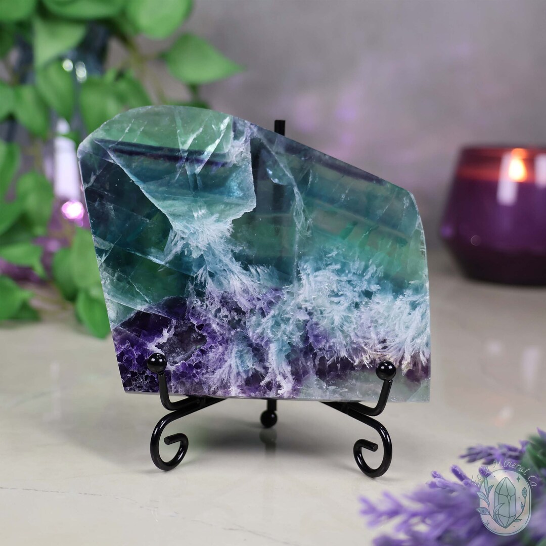 Polished Rainbow Snowflake Feather Slab With Stand - Etsy