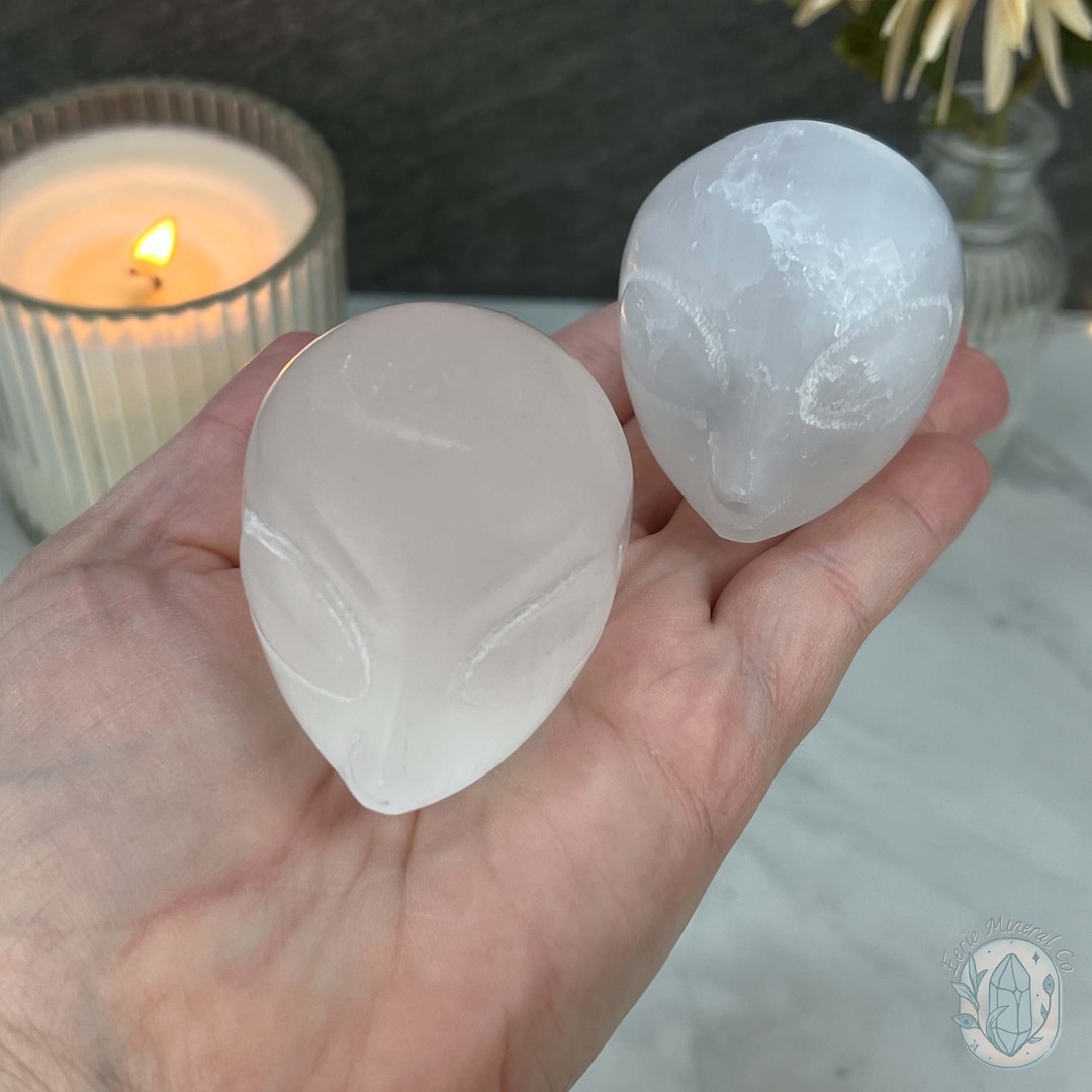Selenite Alien Head Skull Carvings - Etsy
