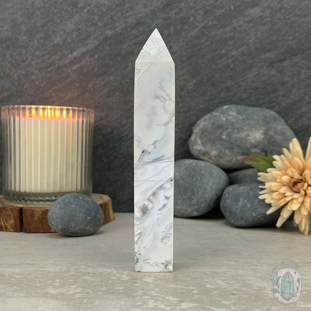 Polished White Druzy Agate Obelisk Tower - Etsy