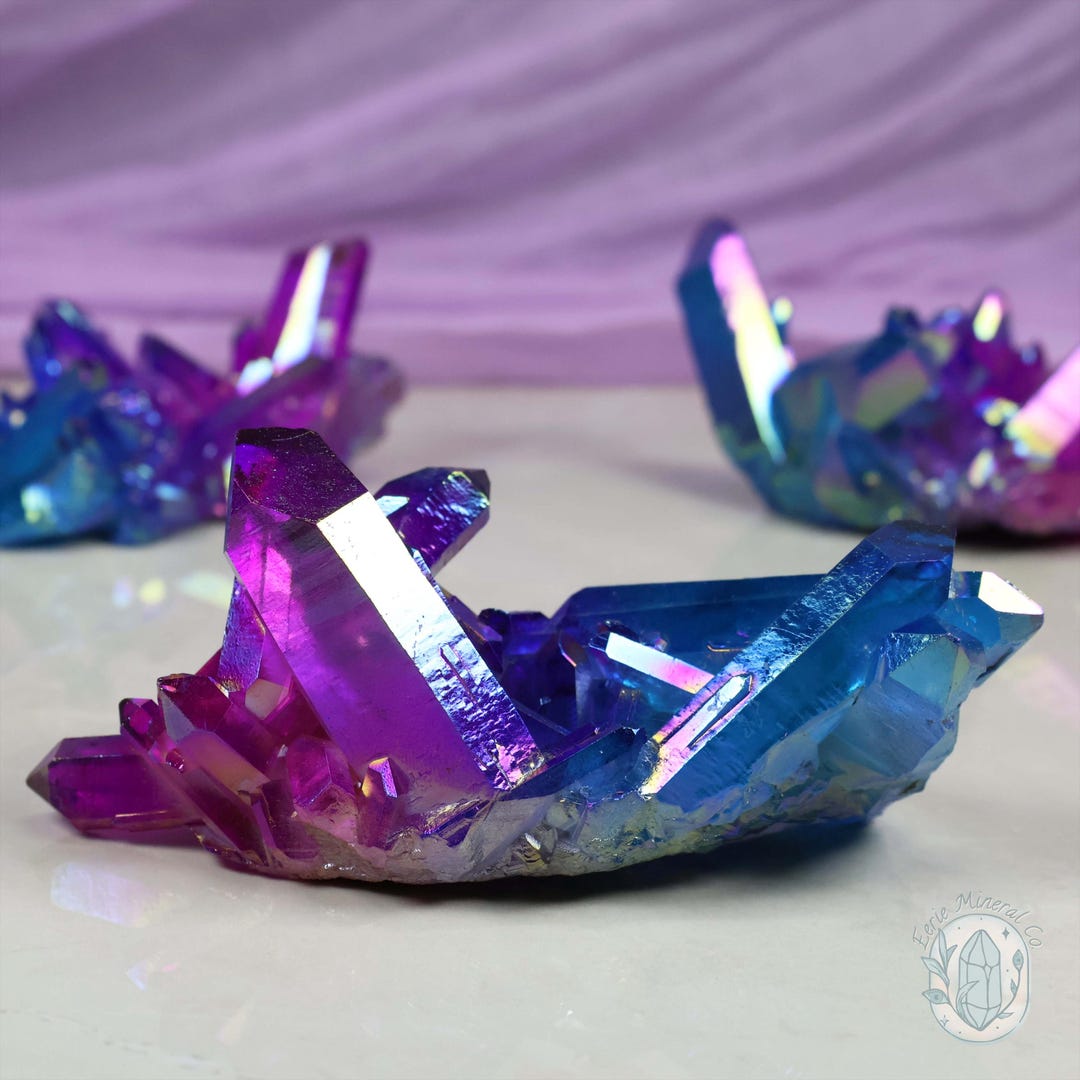 Cyan & Pink Aura Clear Quartz Crystal Clusters - Etsy