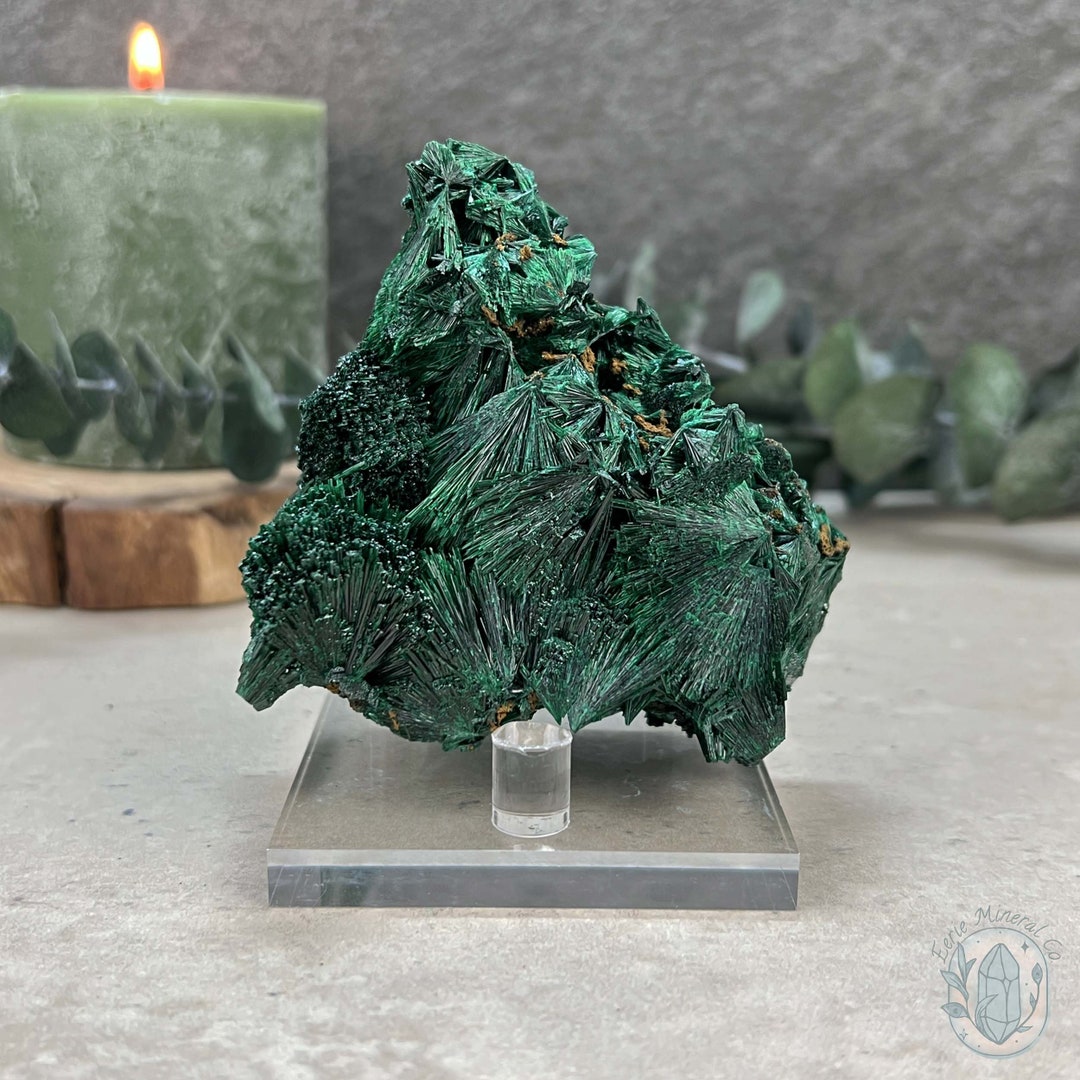 Natural Fibrous Silky Malachite Specimen With Stand - Etsy