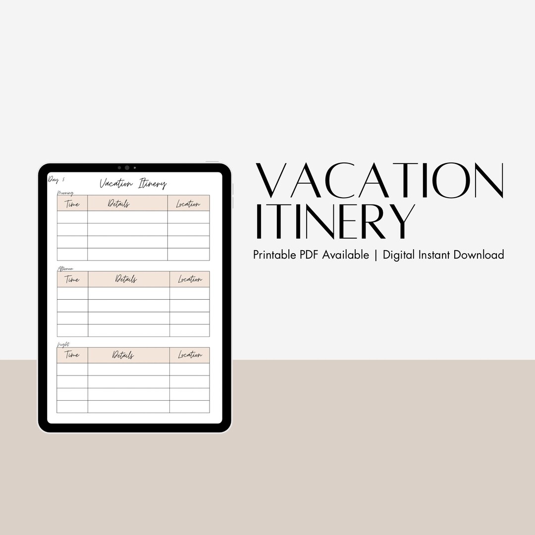 Vacation Itinerary Template, Travel Planner, Digital Planner Template ...