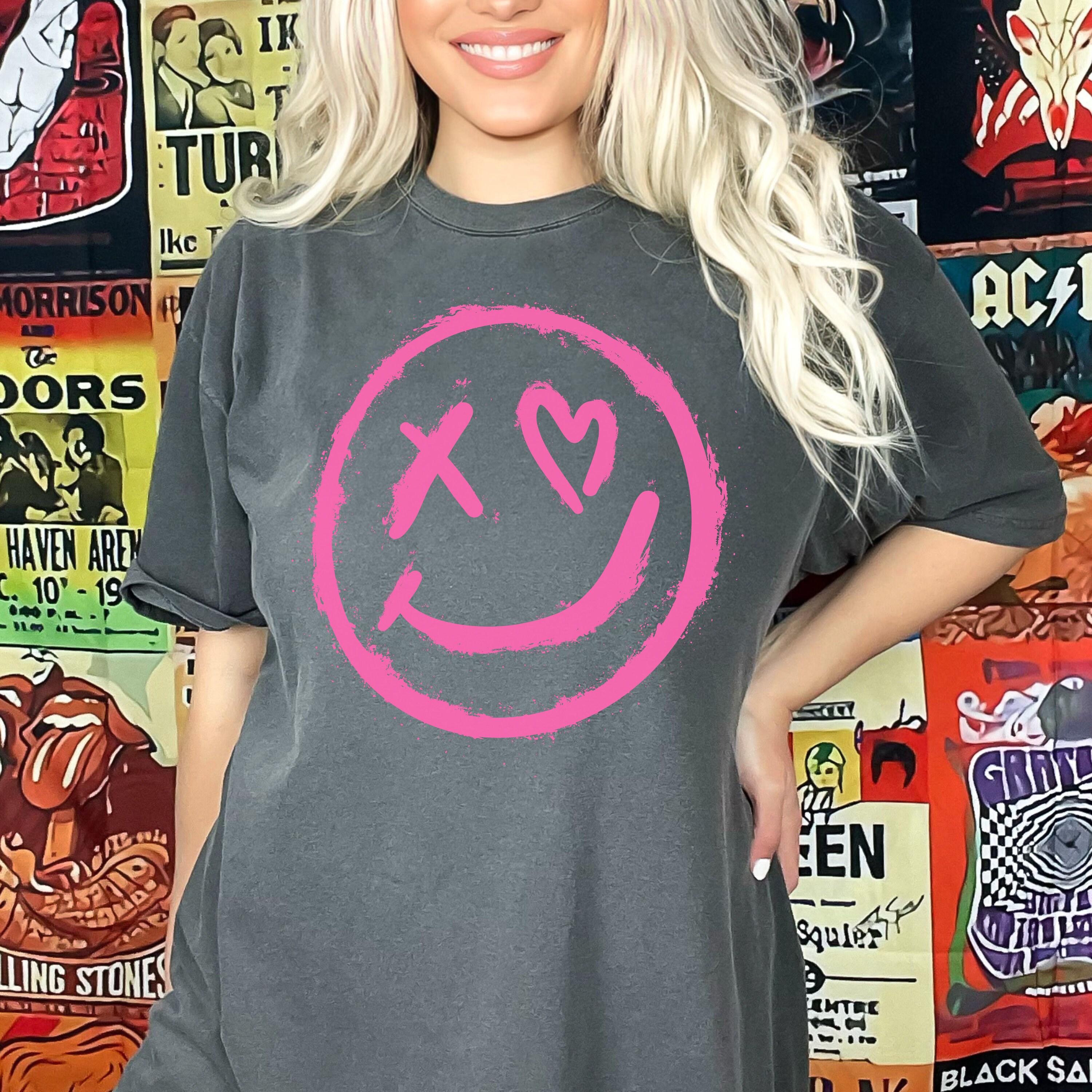 Smiley Face T-shirt, Crossed Out Eye Smiley Face, Heart Smiley Face ...