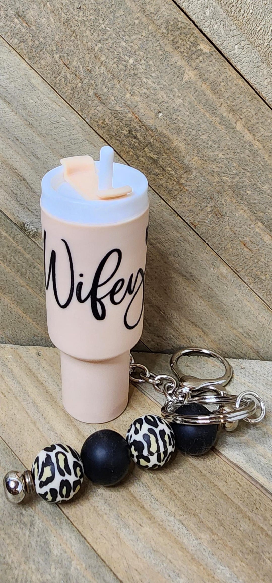 Mini Tumbler Keychain With Lip Balm Holder, Wifey Keychain, Beaded ...