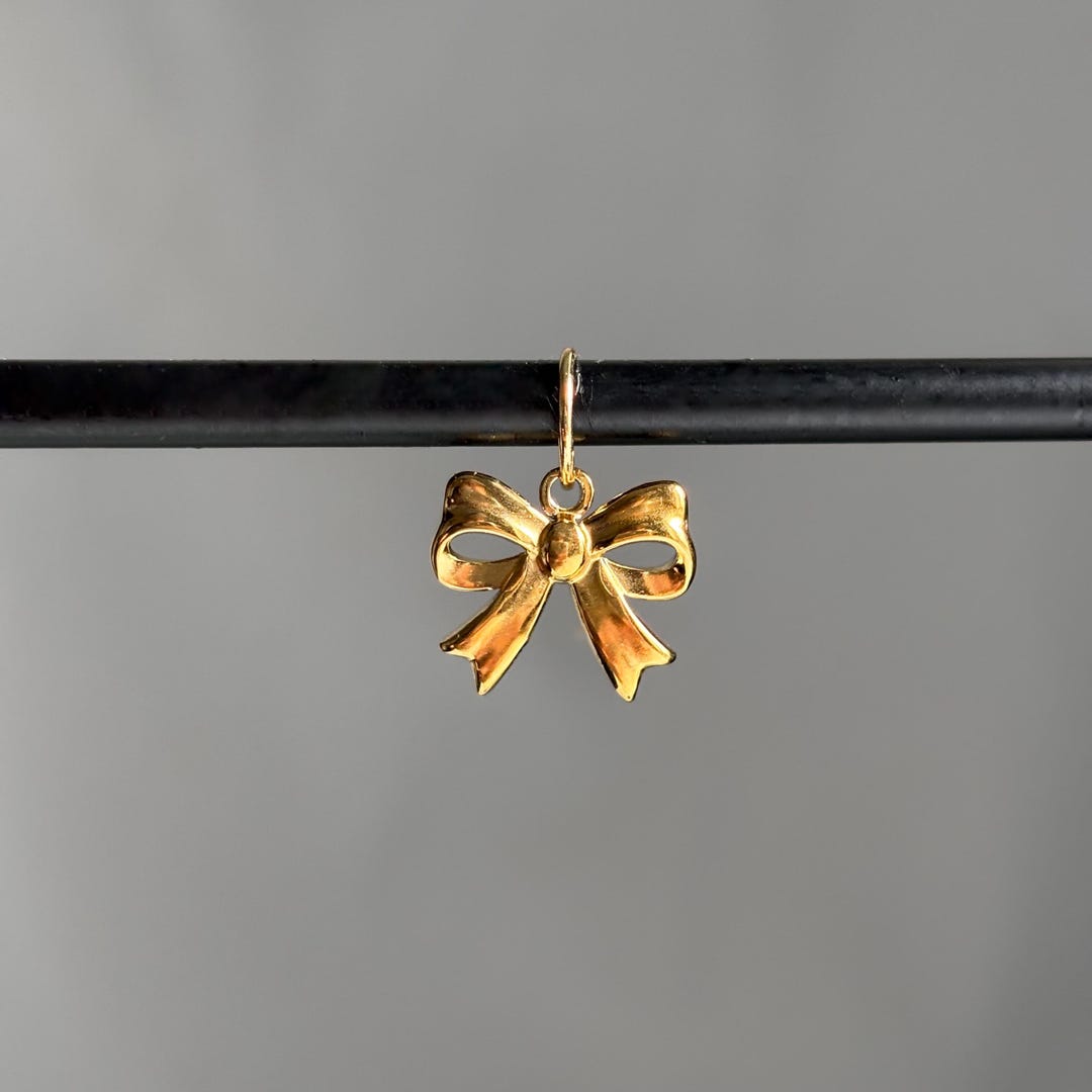 Gold Bow Charm, 18k Gold Plated Stainless Steel Bow Charm, Necklace ...