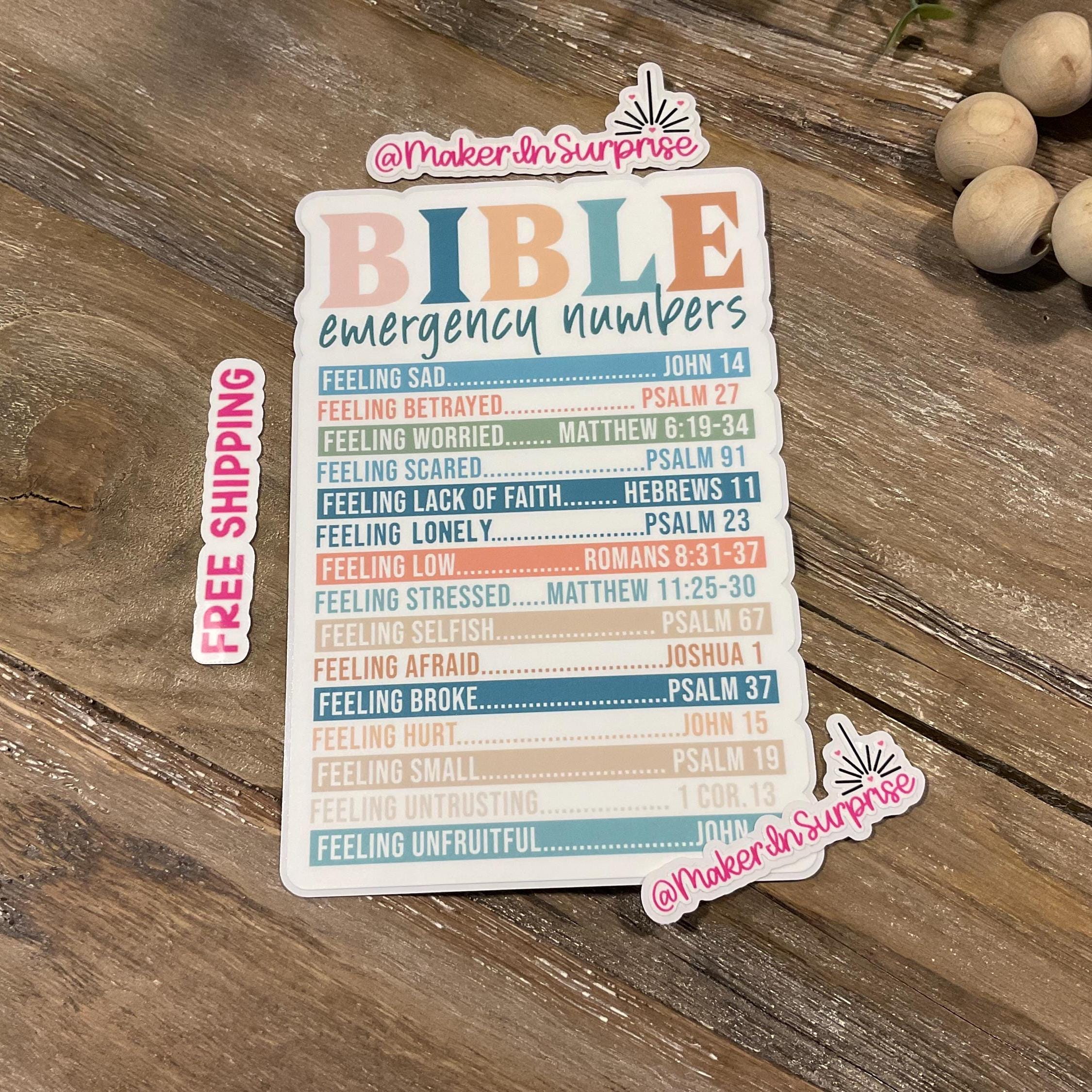 Bible Emergency Numbers Sticker: Christian Laptop, Water Bottle Decal ...