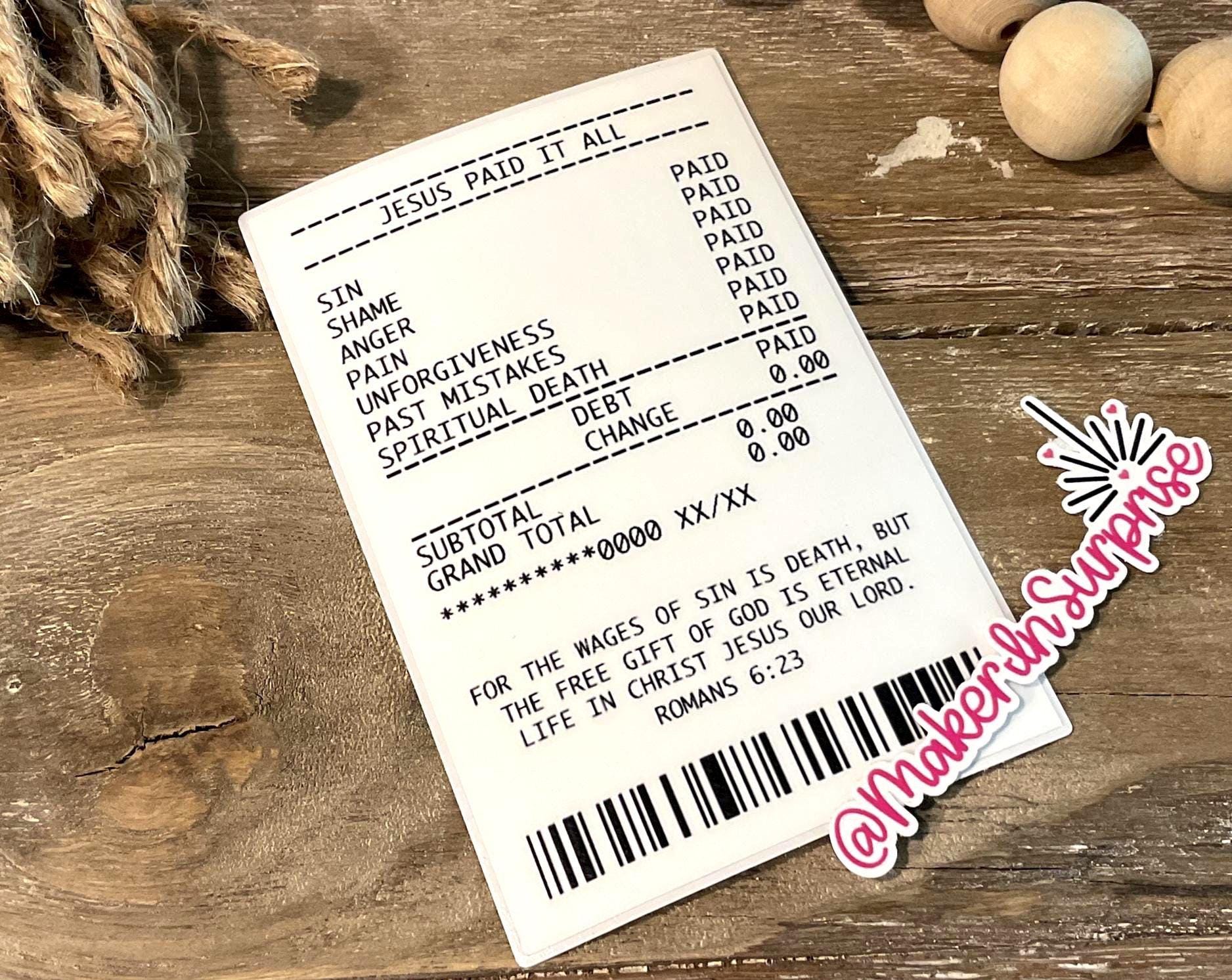 Jesus Paid It All Receipt Sticker: Christian Faith, Water Resistant - Etsy