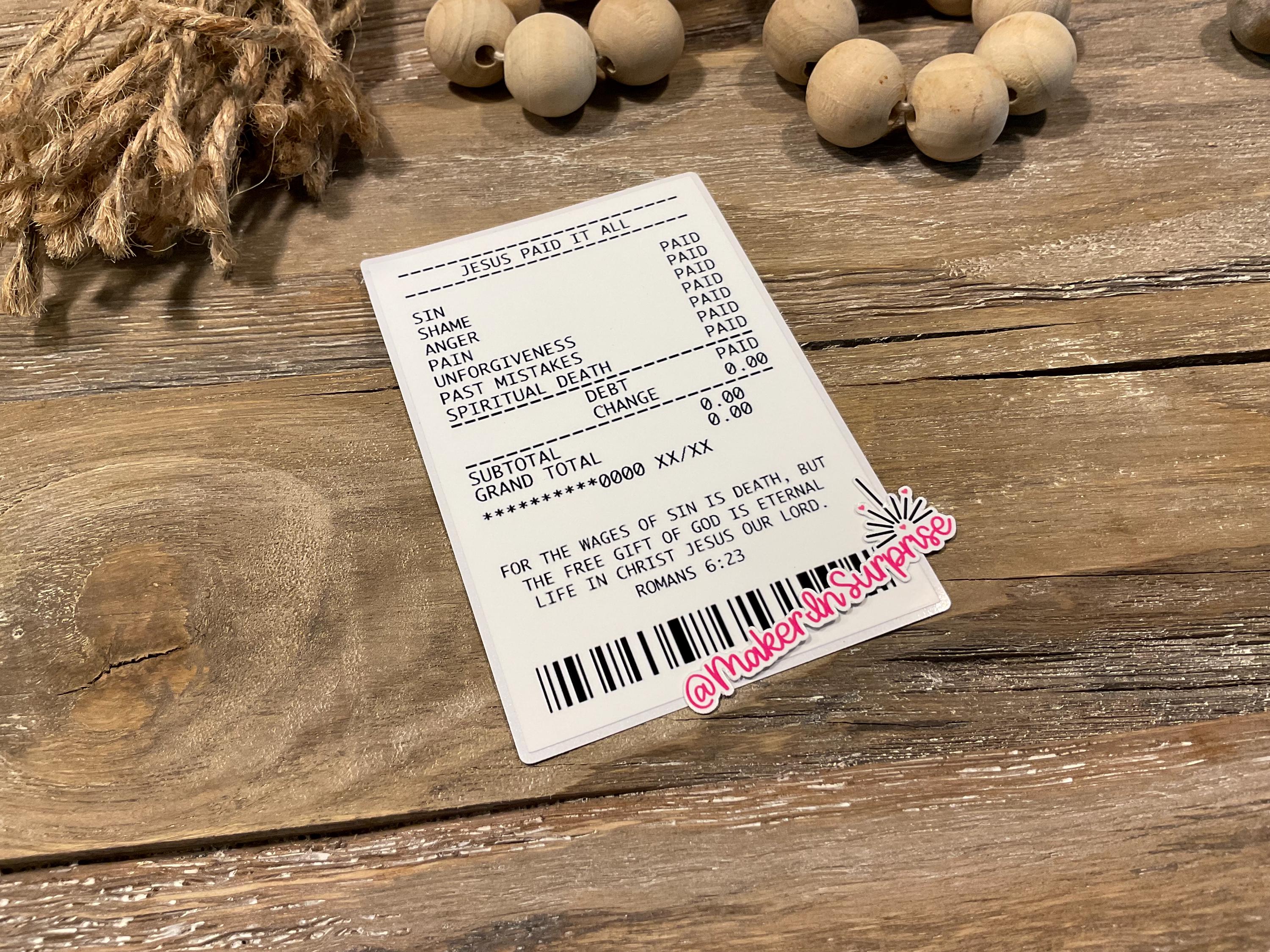 Jesus Paid It All Receipt Sticker: Christian Faith, Water Resistant - Etsy