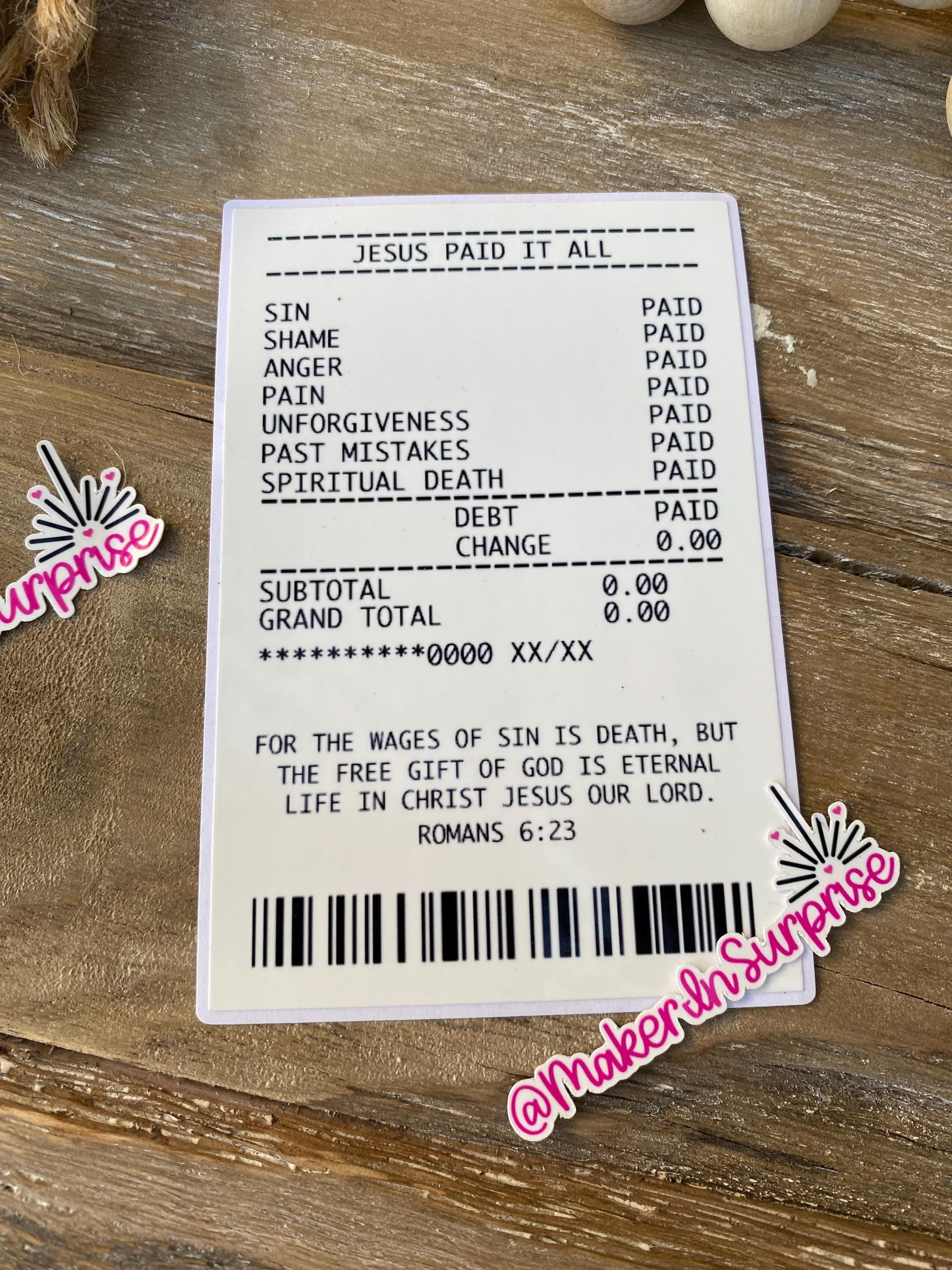 Jesus Paid It All Receipt Sticker: Christian Faith, Water Resistant - Etsy