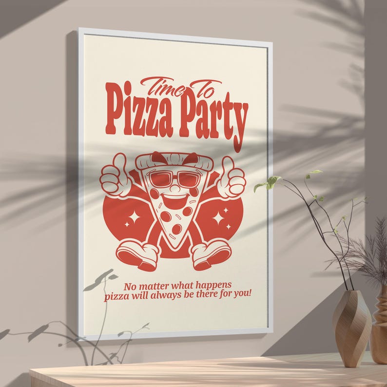 Retro Pizza Party Art Print: Fast Food Kitchen Decor (digital Download ...