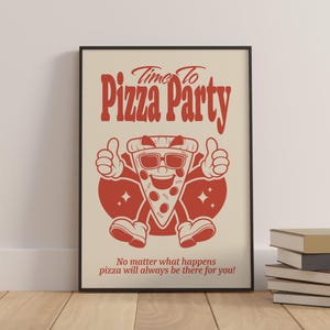 Time to Pizza Party Digital Art Print Retro Design Restaurant Fast Food ...