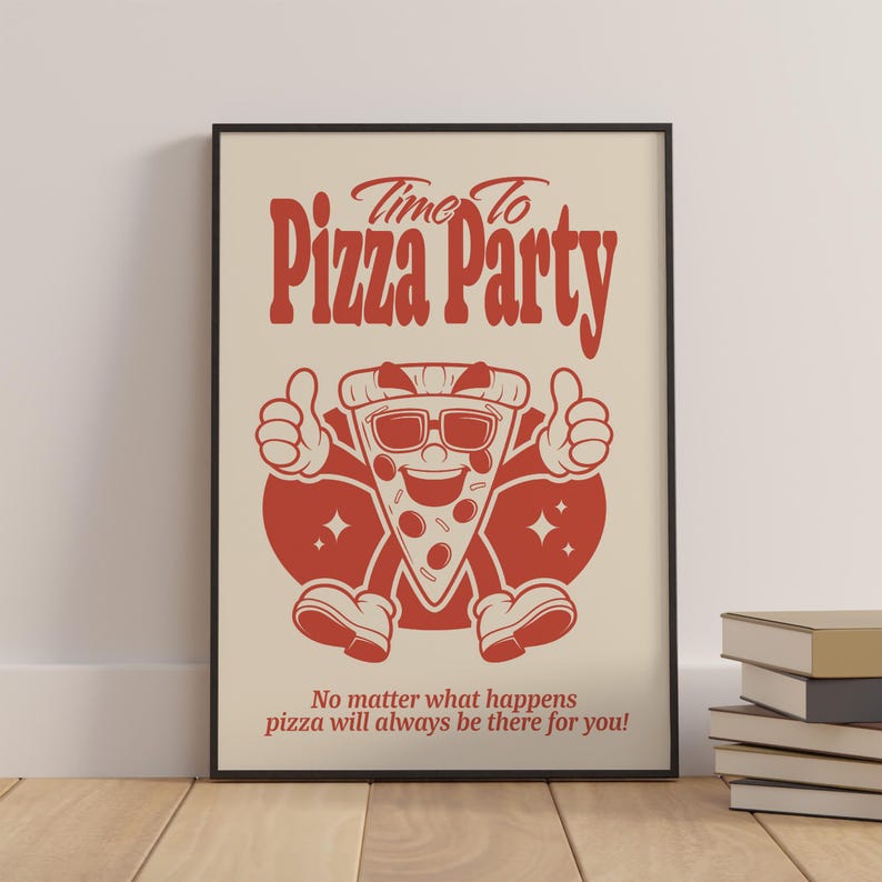 Retro Pizza Party Art Print: Fast Food Kitchen Decor (digital Download ...