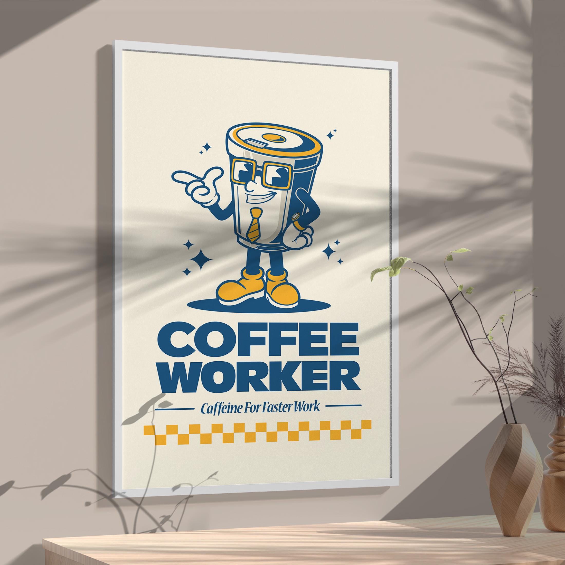 Retro Coffee Worker Office Wall Art Minimalist Coffee Poster Retro ...