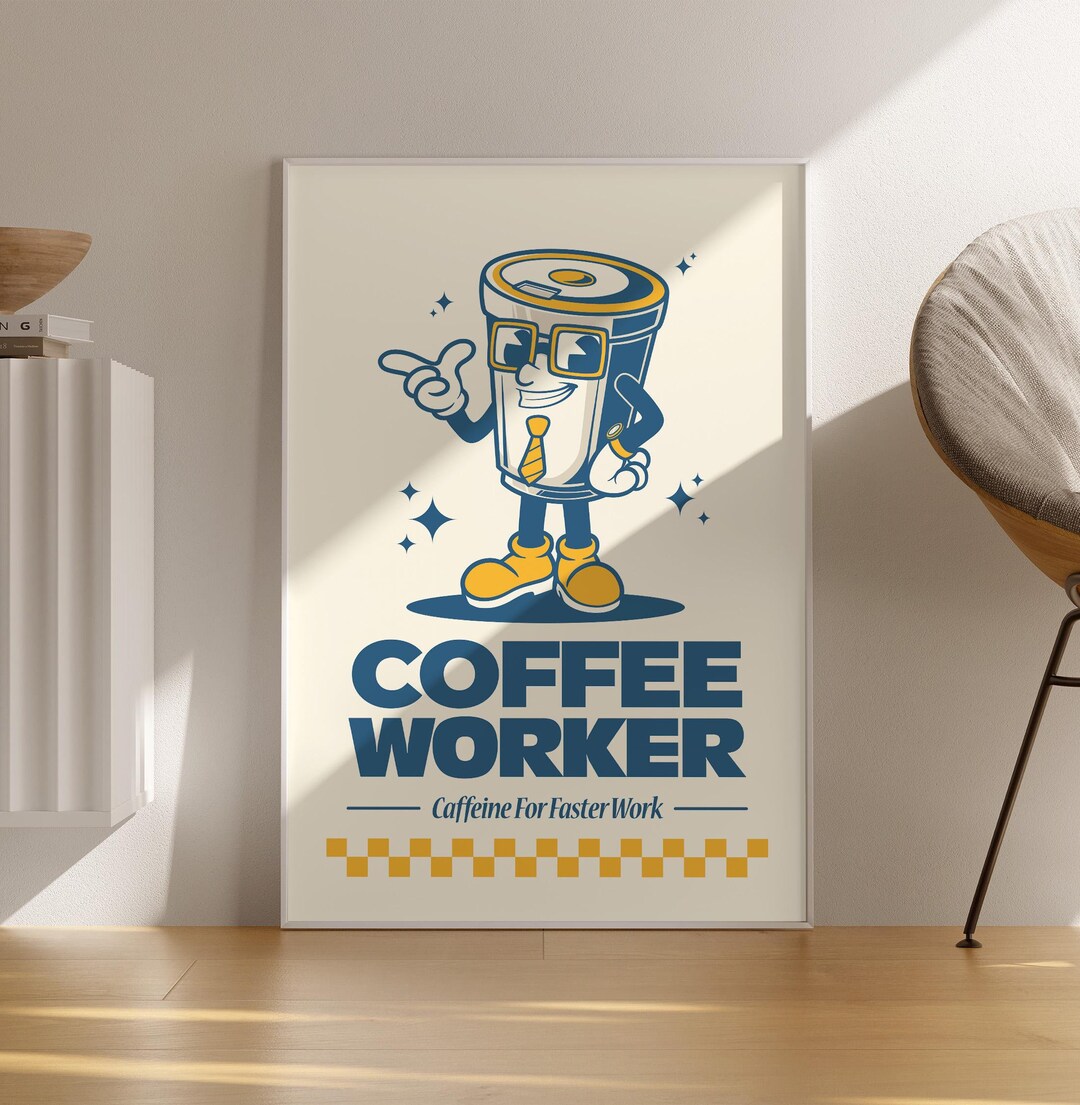Retro Coffee Worker Office Wall Art Minimalist Coffee Poster Retro ...