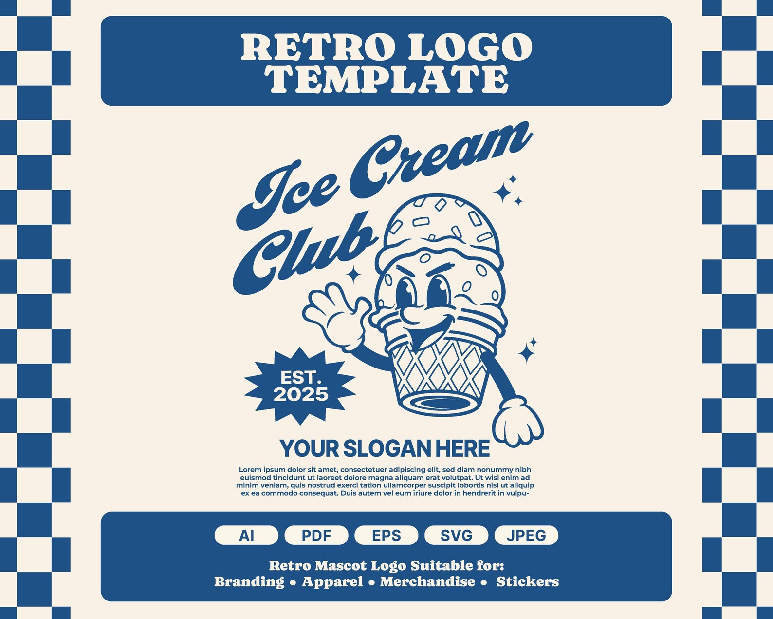 Retro Ice Cream Mascot | Gelato Club Illustration Template for Dessert ...