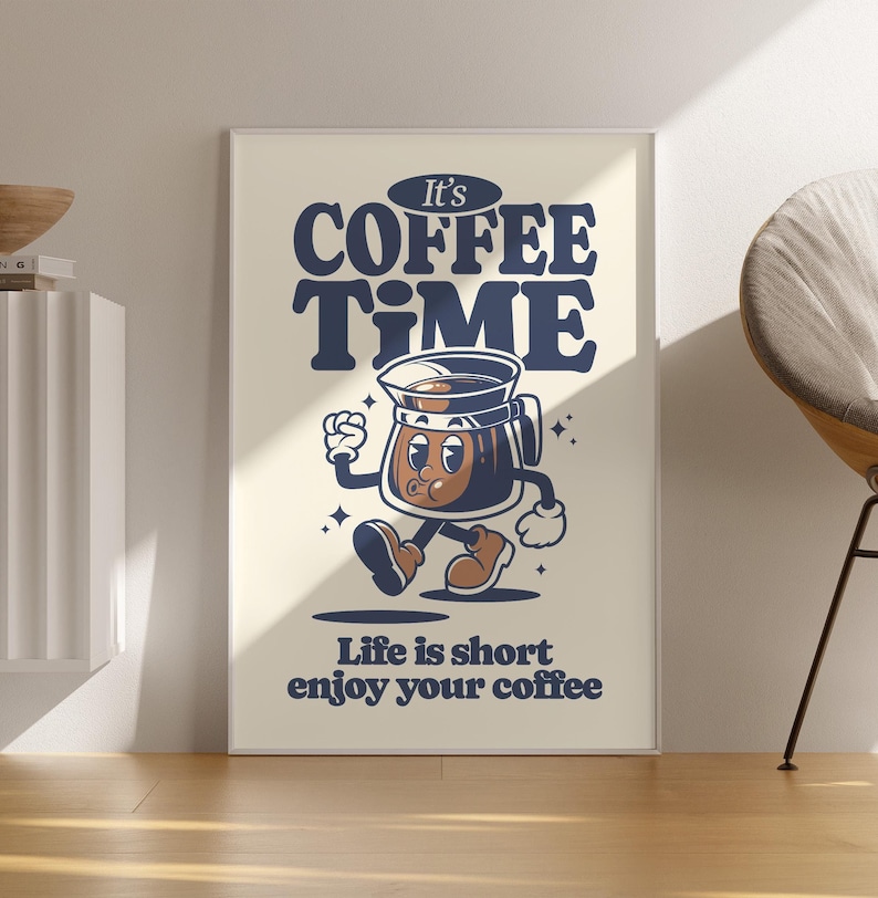 Retro Coffee Time Poster: Minimalist Coffee Shop Art (digital Download ...