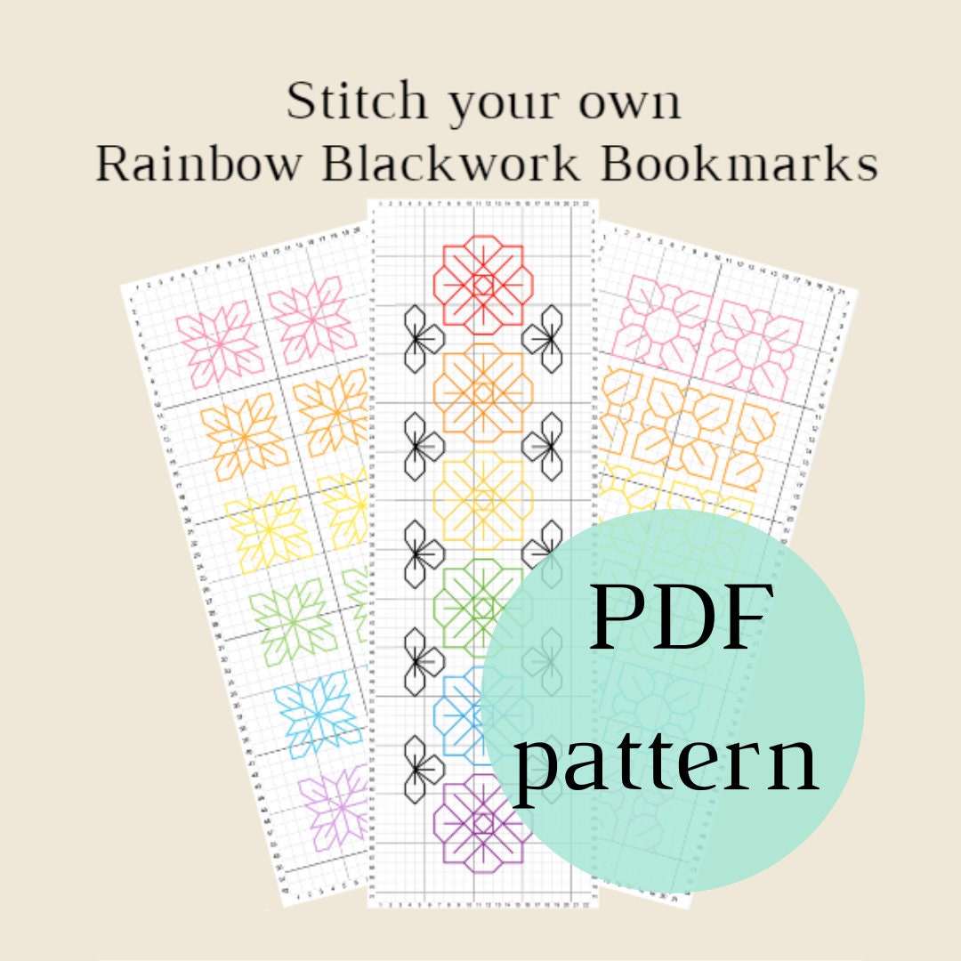 Floral Rainbow Blackwork Bookmarks PDF Pattern and Instructions ...