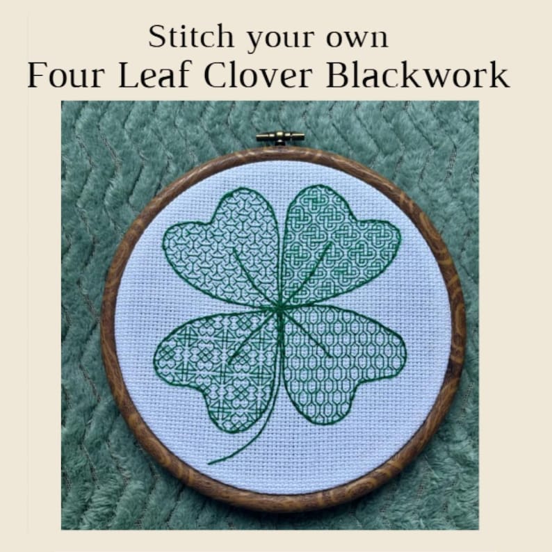 Blackwork Four Leaf Clover PDF Pattern and Instructions // Embroidery | Lucky | St Patrick ...