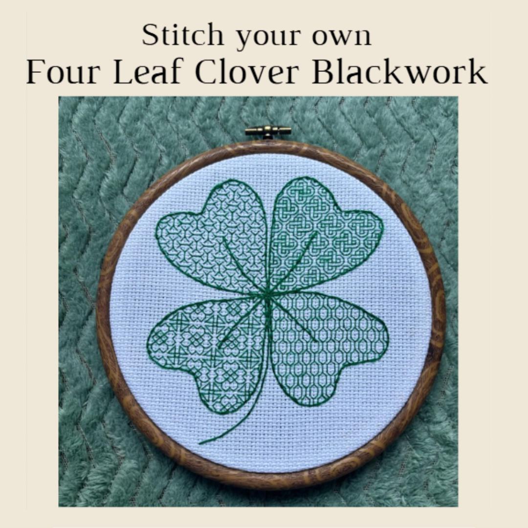 Blackwork Four Leaf Clover PDF Pattern and Instructions // Embroidery ...