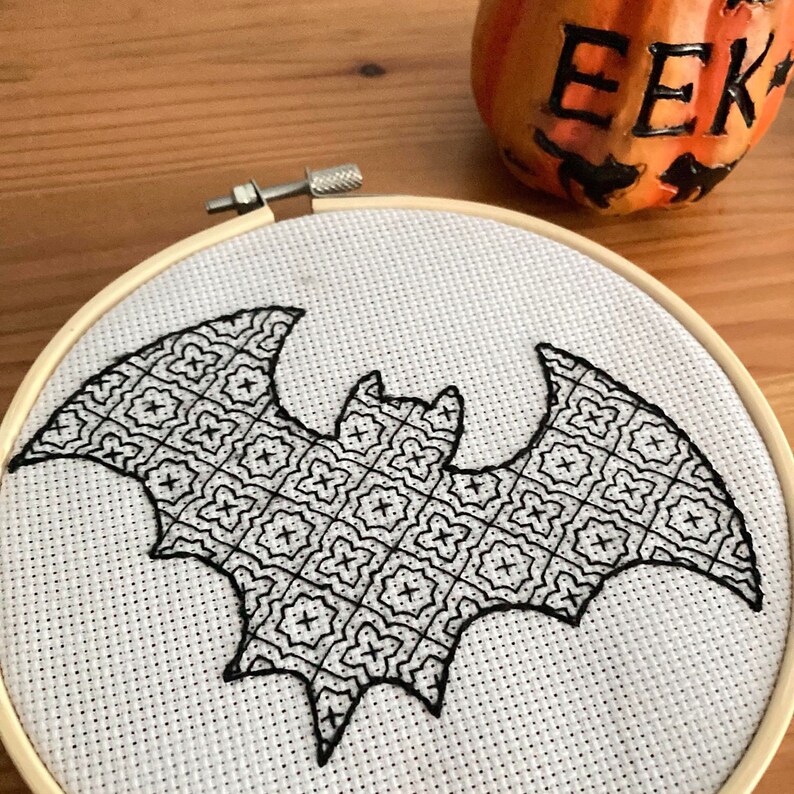 Blackwork Bat PDF Pattern and Instructions // Blackwork Embroidery ...