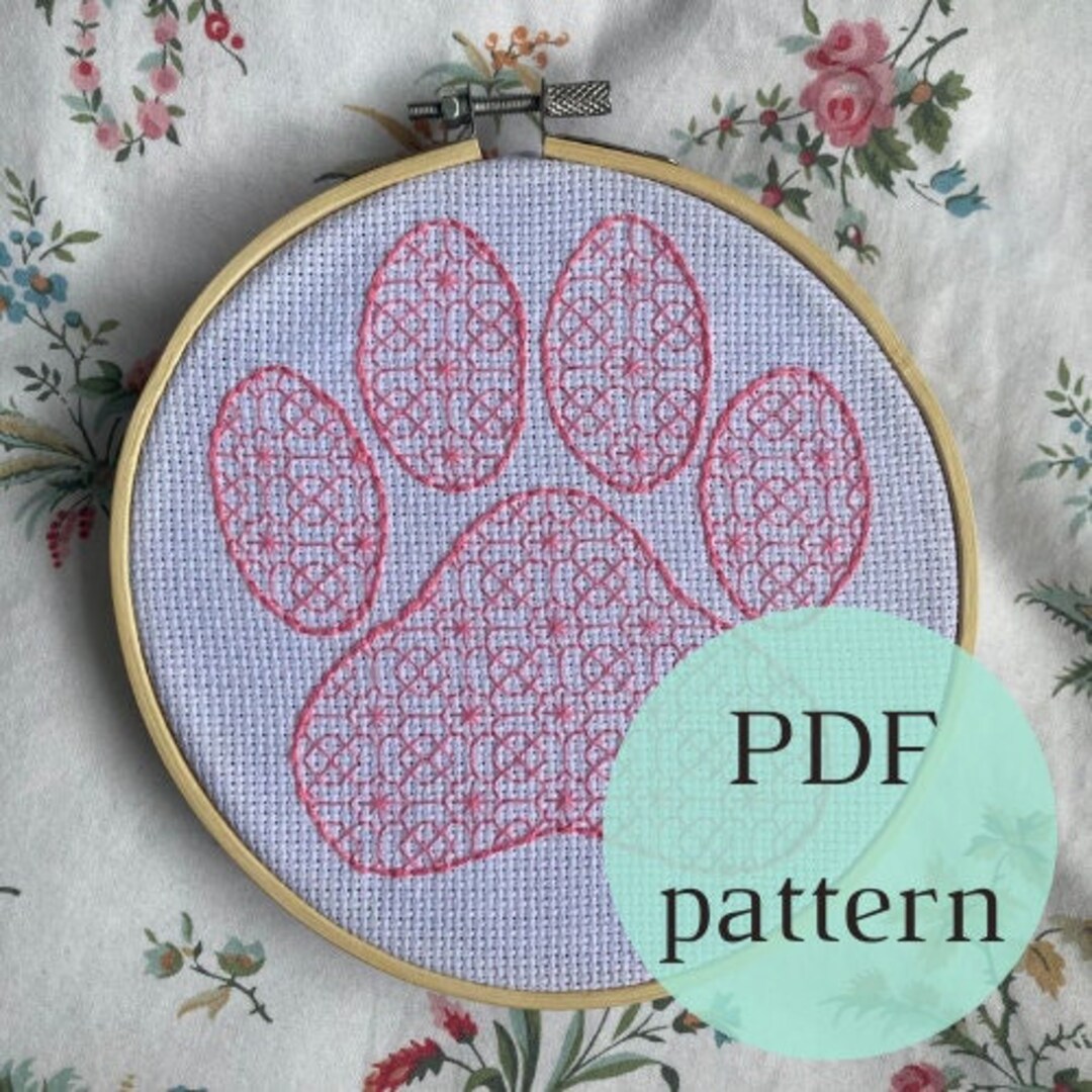 Blackwork Pet Pawprint PDF Pattern and Instructions // Blackwork ...