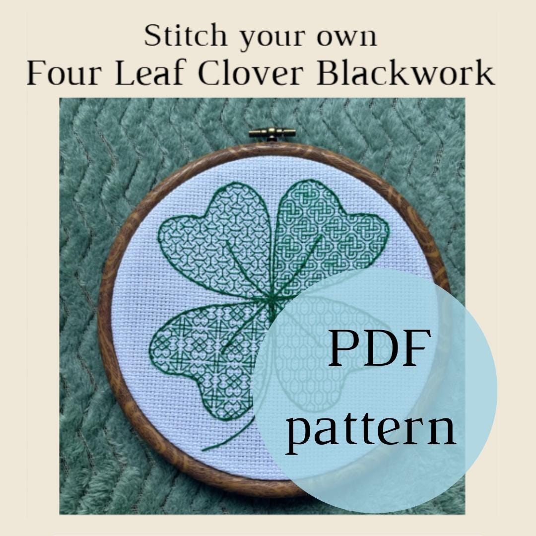 Blackwork Four Leaf Clover PDF Pattern and Instructions // Embroidery ...