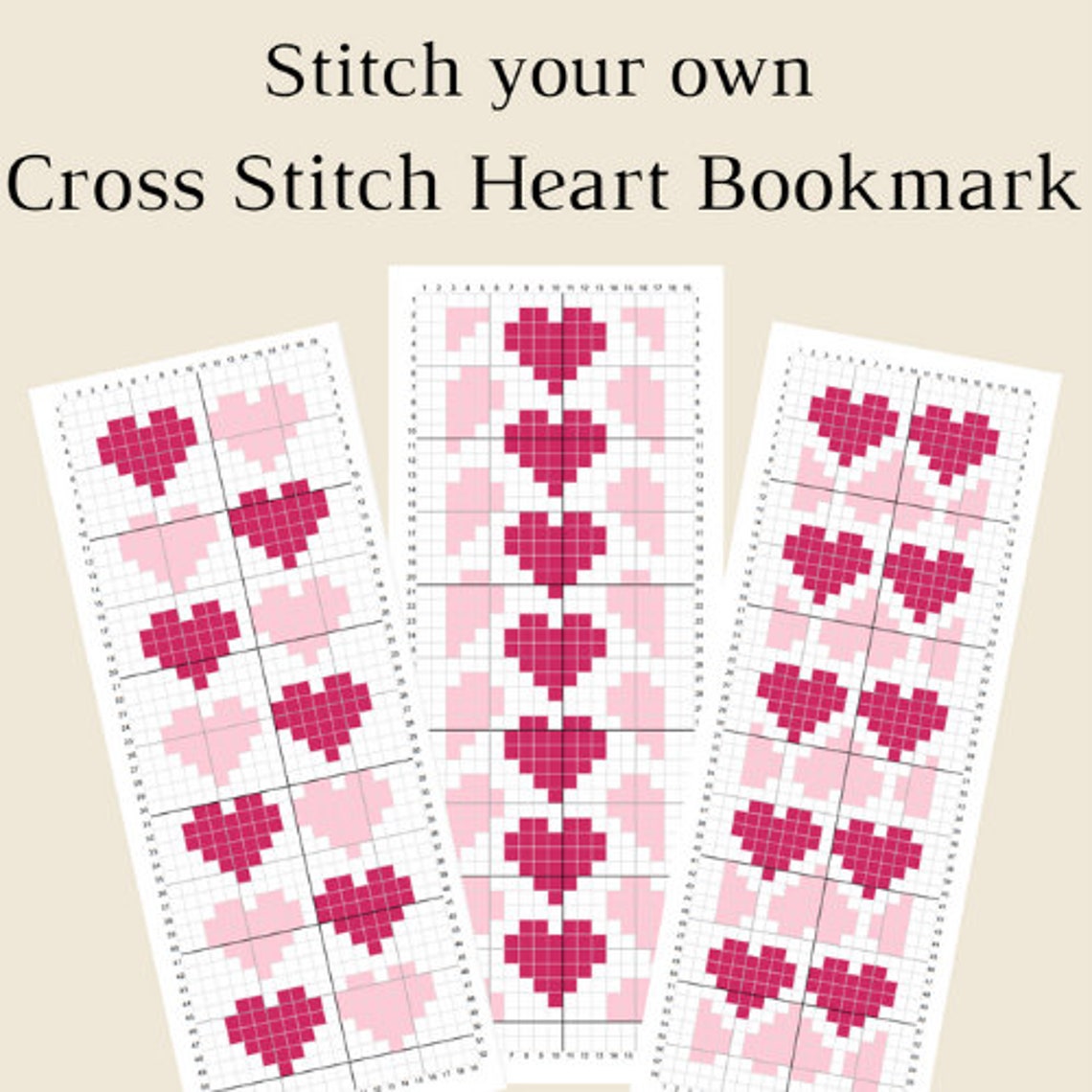 Cross Stitch Heart Bookmark PDF Pattern and Instructions // | Etsy