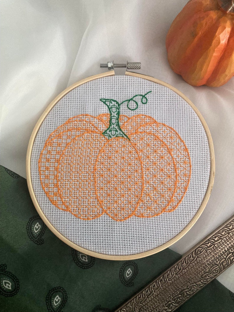 Blackwork Pumpkin PDF Pattern and Instructions // Blackwork Embroidery ...