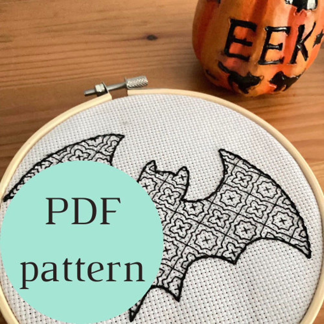 Blackwork Bat PDF Pattern and Instructions // Blackwork Embroidery ...