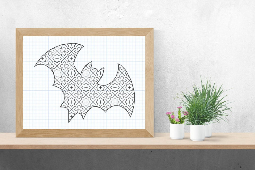 Blackwork Bat PDF Pattern and Instructions // Blackwork Embroidery ...