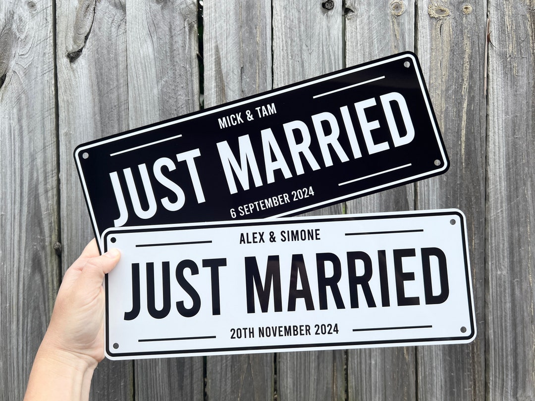 Just Married Number Plates, Personalised Wedding Gift Sign for Wedding ...
