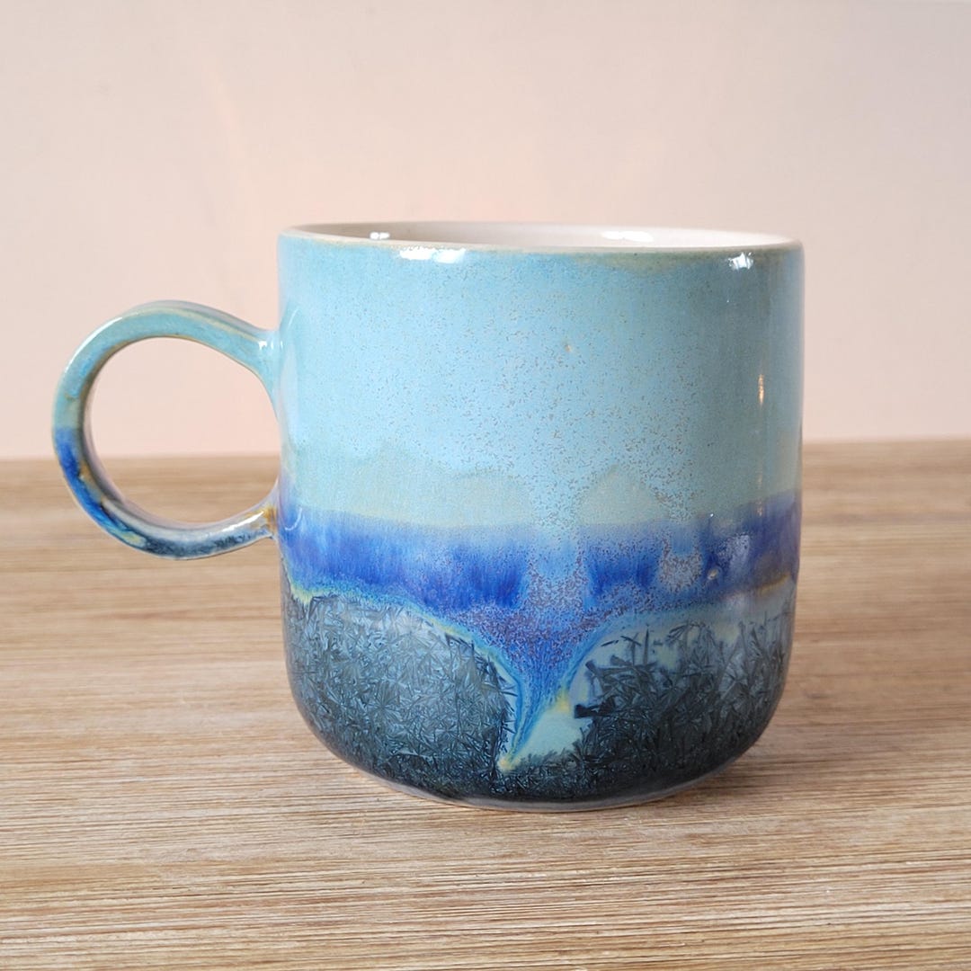 Handmade Ceramic Mug: Glazed White Stoneware With Crystal Blue ...