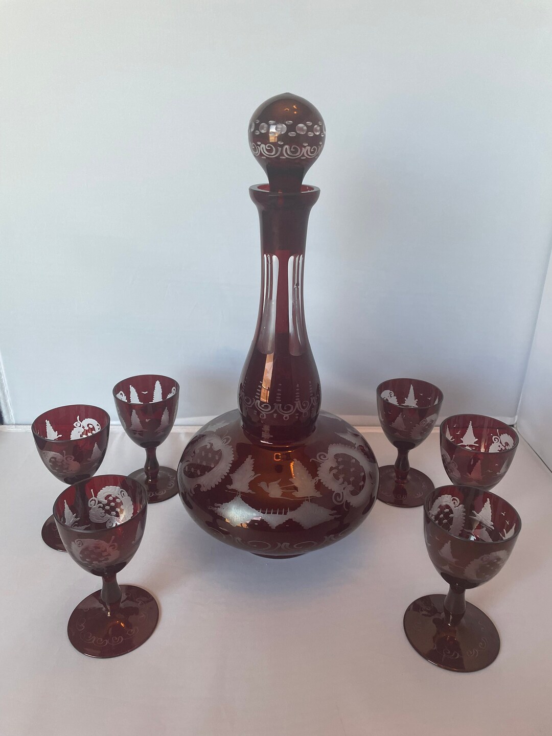 Czech Bohemian Ruby Red Decanter and Six Glasses - Etsy