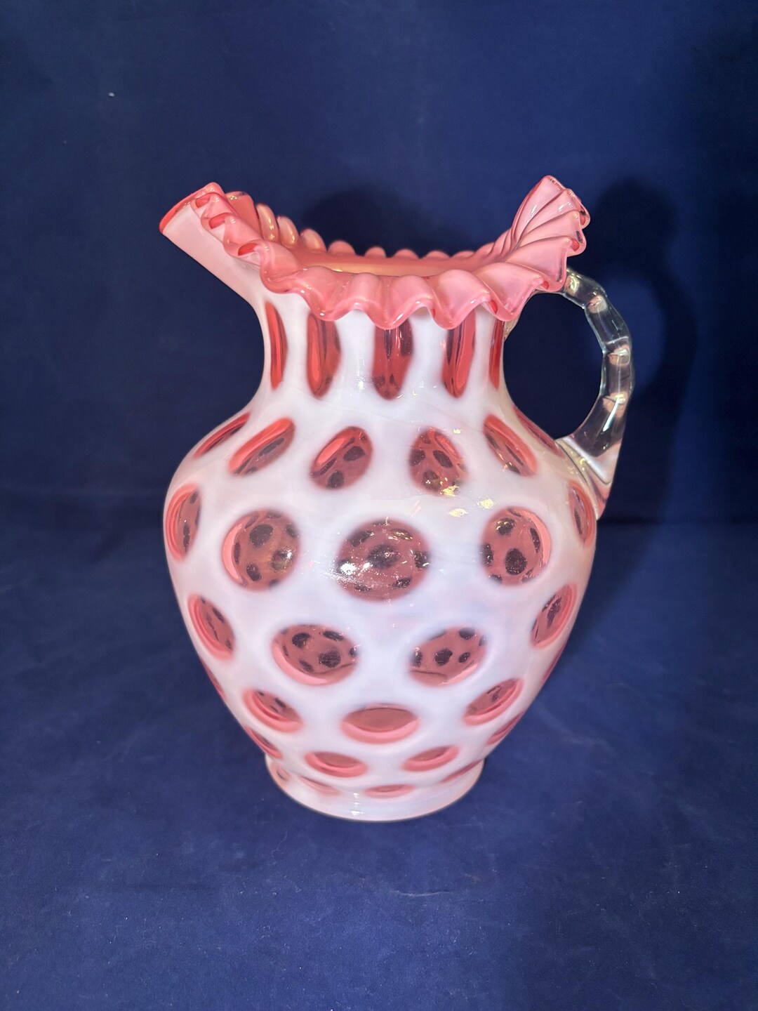 Fenton Cranberry Opalescent Coin Dot Pitcher 8”t - Etsy