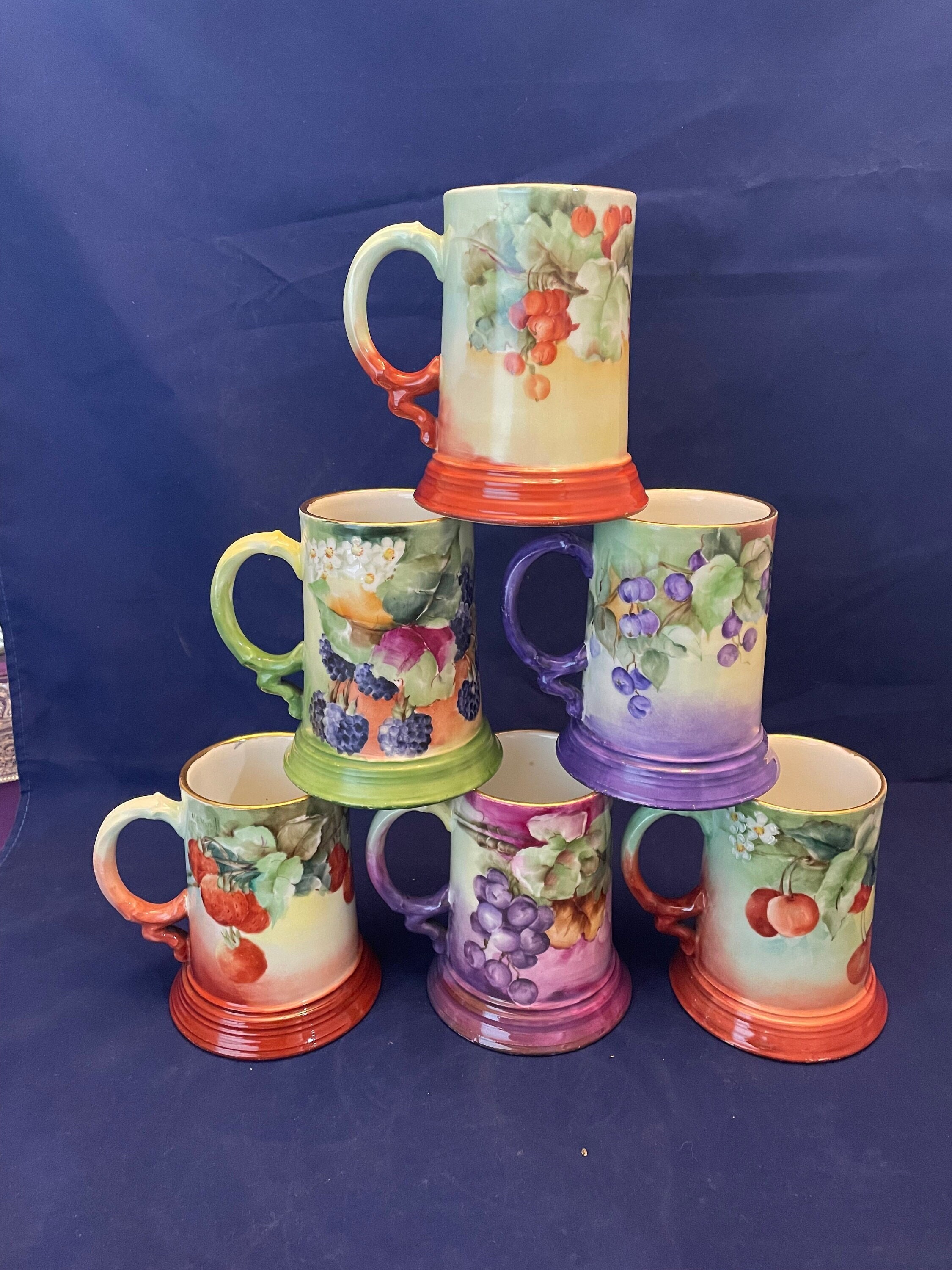 Rare Complete Set of 6 JPL JEAN POUYAT Limoges France Hand Painted Mugs ...