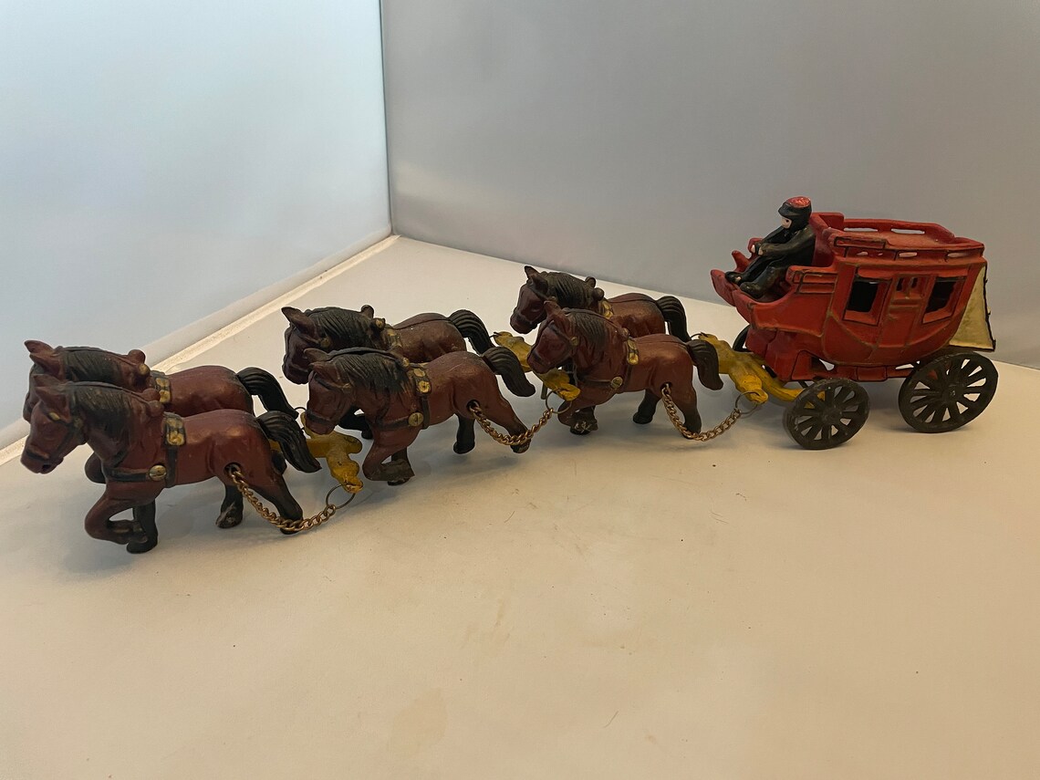 Antique Cast Iron Stagecoach and 6 Horses - Etsy