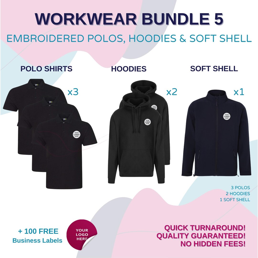 Embroidered Personalised Custom Workwear Uniform Package Bundle 5 ...