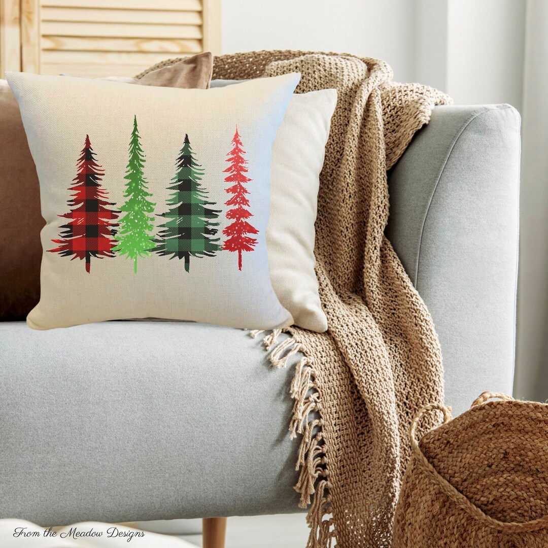Red and Green Plaid Christmas Trees Pillow Cover/holiday Decor/modern ...