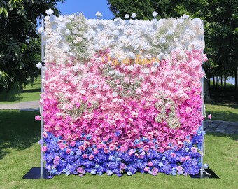 Elegant White Roll up Fabric Artificial Flower Wall Wedding Backdrop ...